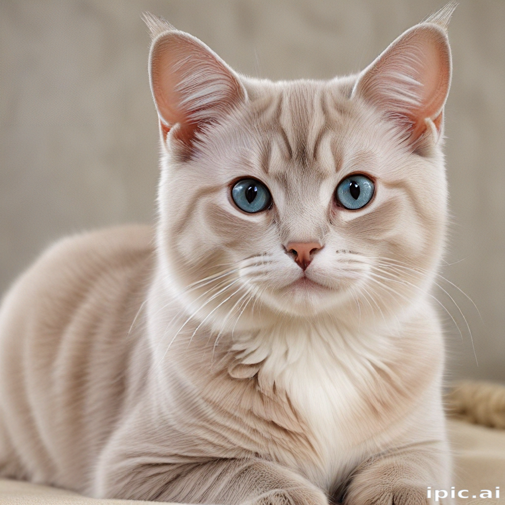 A Beautiful Cream-Colored Cat with Striking Blue Eyes Relaxing Gracefully.
