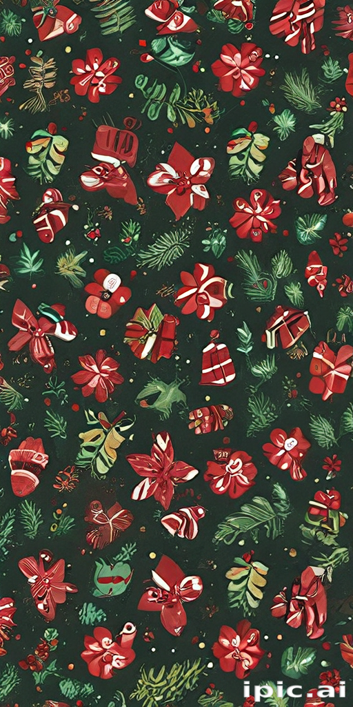 Festive Holiday Wrapping Paper Design Featuring Cheerful Gifts and Flowers