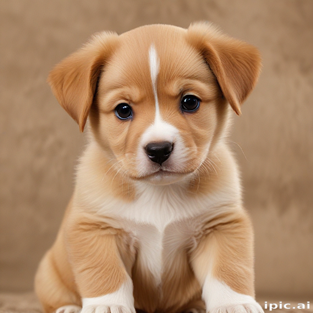 Adorable Puppy with Fluffy Ears and Big Bright Eyes Sitting Cutely.