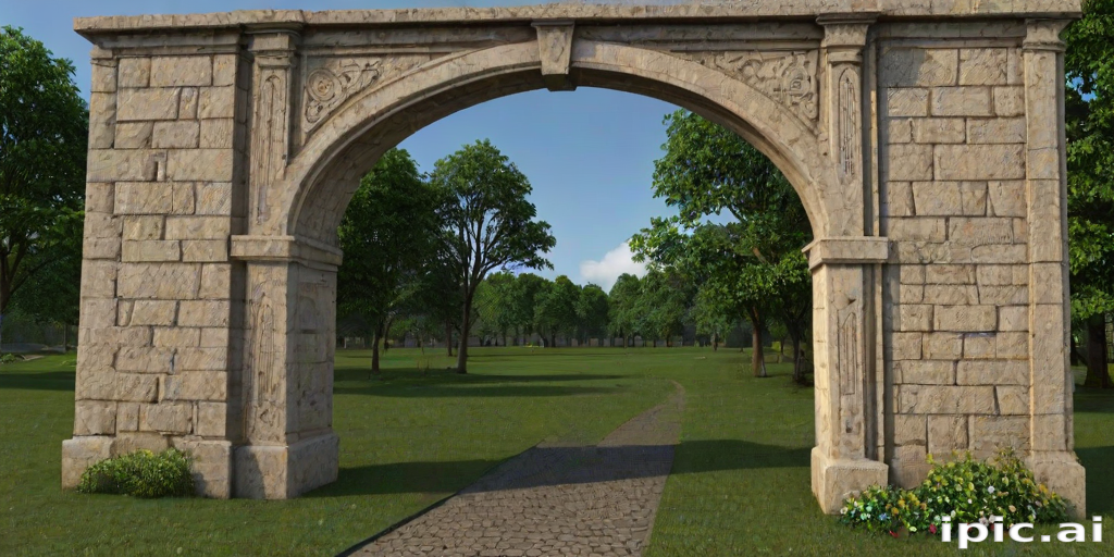 Beautiful Stone Archway Leading into a Lush Green Park Landscape