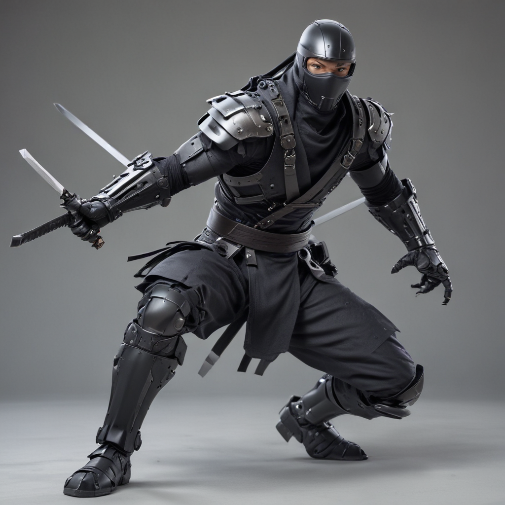 robotic ninja with swords