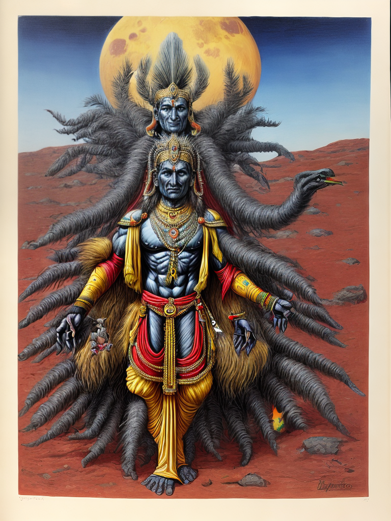 YAMARAJA INDIAN DETH GOD WITH HIS WEPENS AND BUFFLO ROMING IN MARS ...