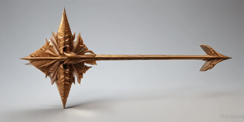 Intricately Carved Wooden Arrow with Decorative Floral and Geometric ...