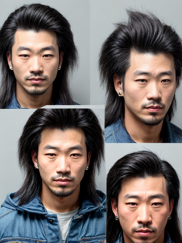 Japonese men with mullet and piercings in The face with mullet hair