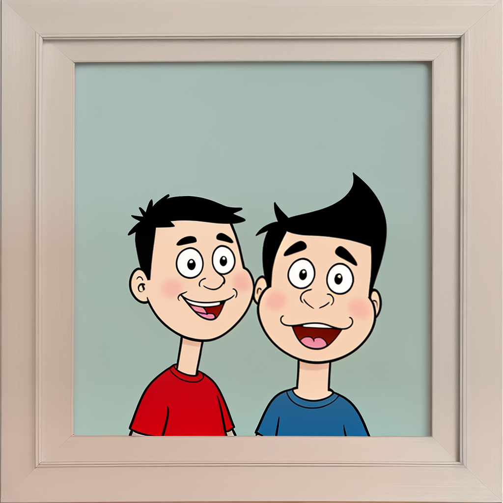 Two Animated Friends Smiling Together in a Cheerful Cartoon Style Frame