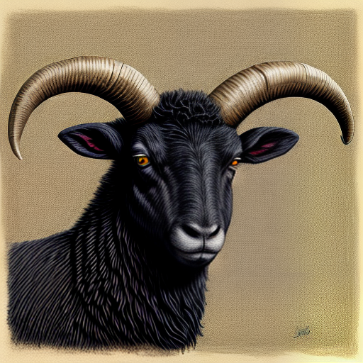 A hideous demon with horns and a sheep's face