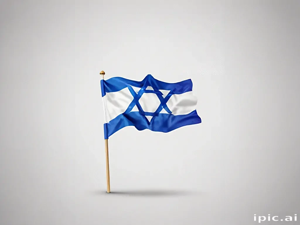 Illustration of the Israeli Flag Waving on a Simple Gray Background