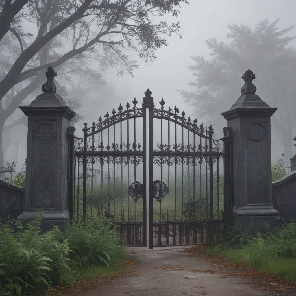 cemetary gates with zombies with weed plants cartoon style dark ...