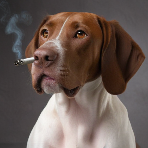 shorthair pointer dog smoking a cigar