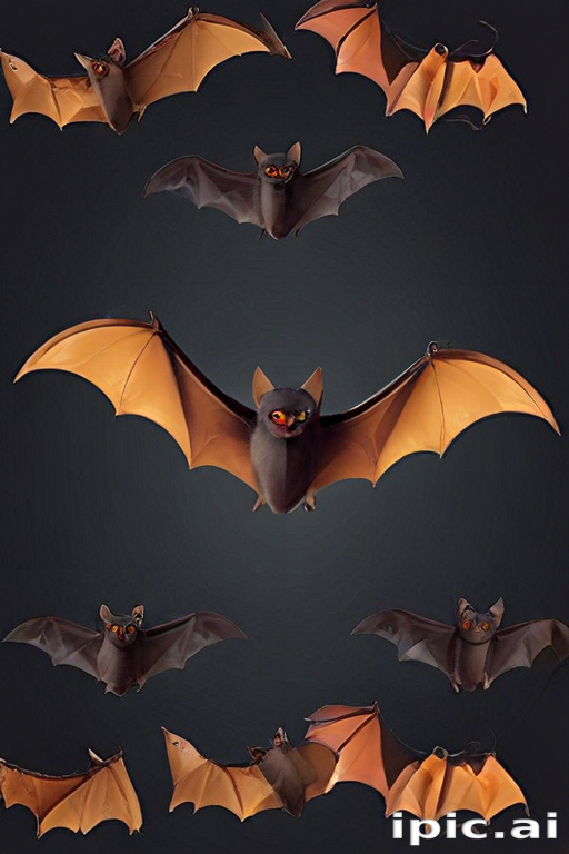 Various Poses of a Stylized Bat with Orange Wings and Eyes