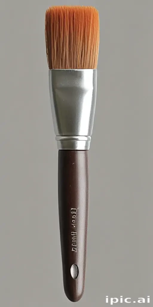 Close-Up of a Paint Brush with a Wooden Handle and Soft Bristles