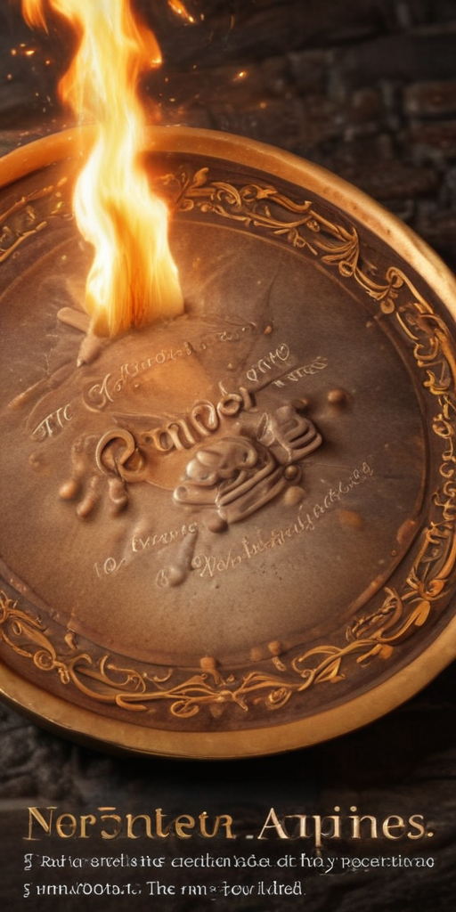 Ancient Rune-Inscribed Plate with Fiery Symbol in Mystical Setting