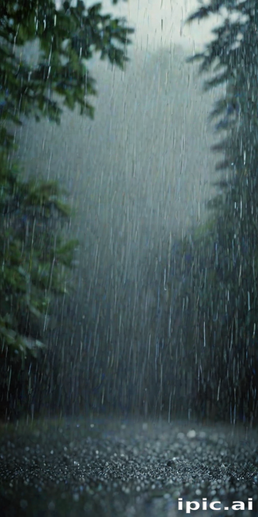 A Tranquil Scene of Raindrops Falling Gently on a Serene Landscape.