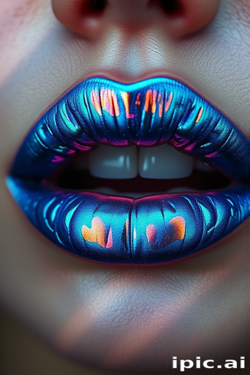Vibrant and Glossy Lips with Iridescent Colors Reflecting Light in Close-Up