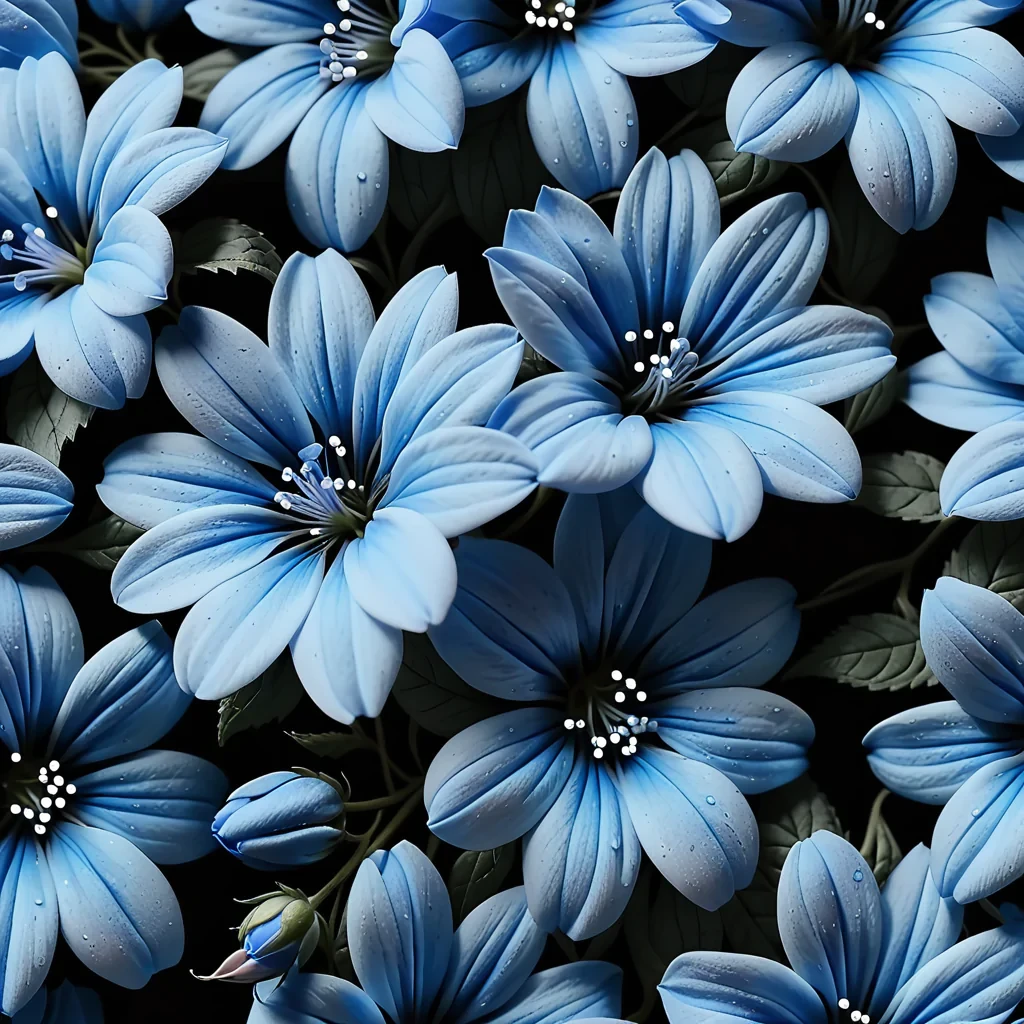 Beautiful Arrangement of Vibrant Blue Flowers with Delicate Water Droplets