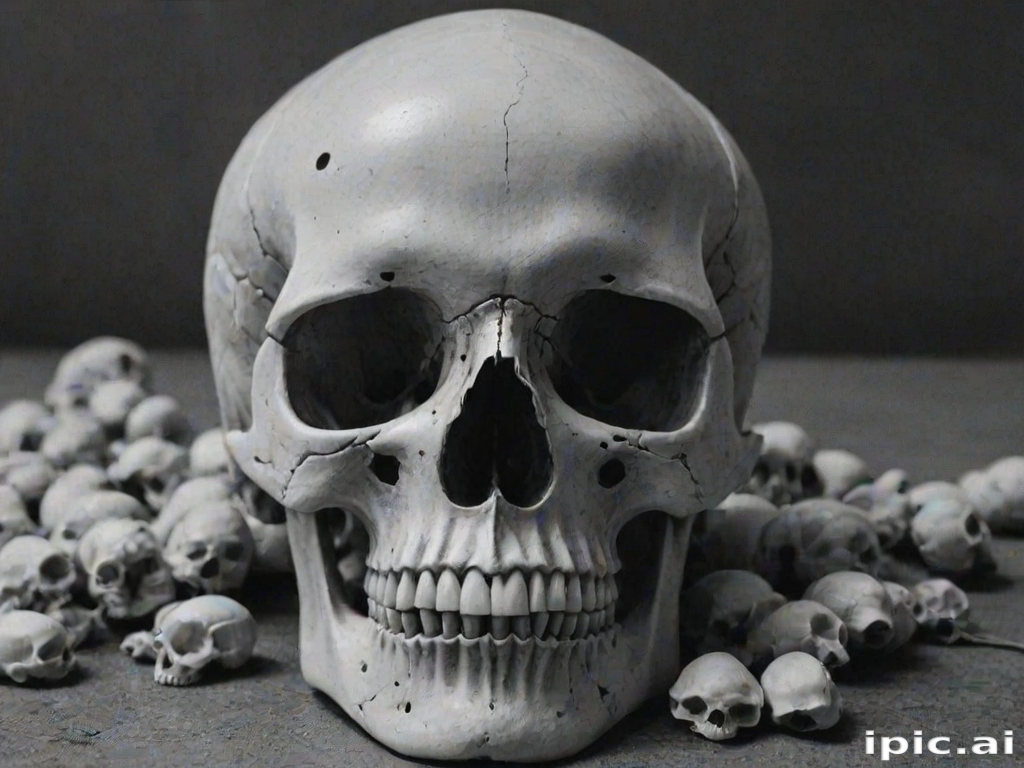 Artistic Arrangement of a Large Skull Surrounded by Smaller Skulls