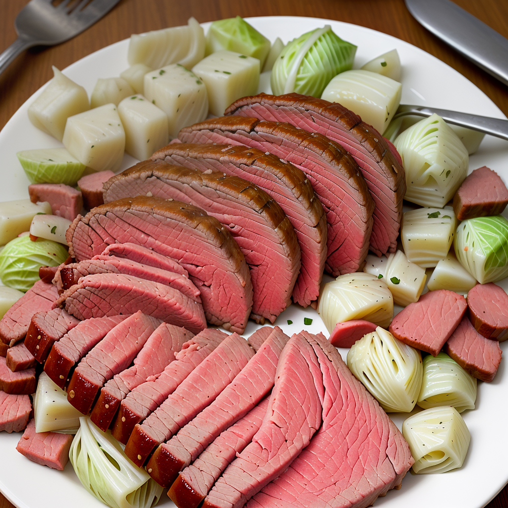 A Deliciously Plated Feast of Succulent Sliced Meat and Fresh Vegetables.