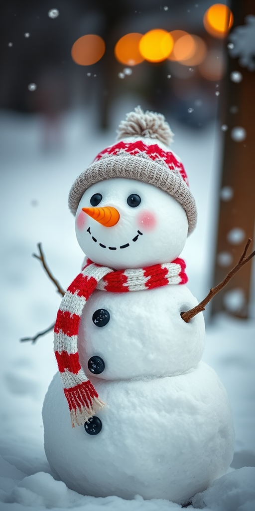 A Cheerful Snowman Wearing a Knitted Hat and Cozy Scarf in Winter ...
