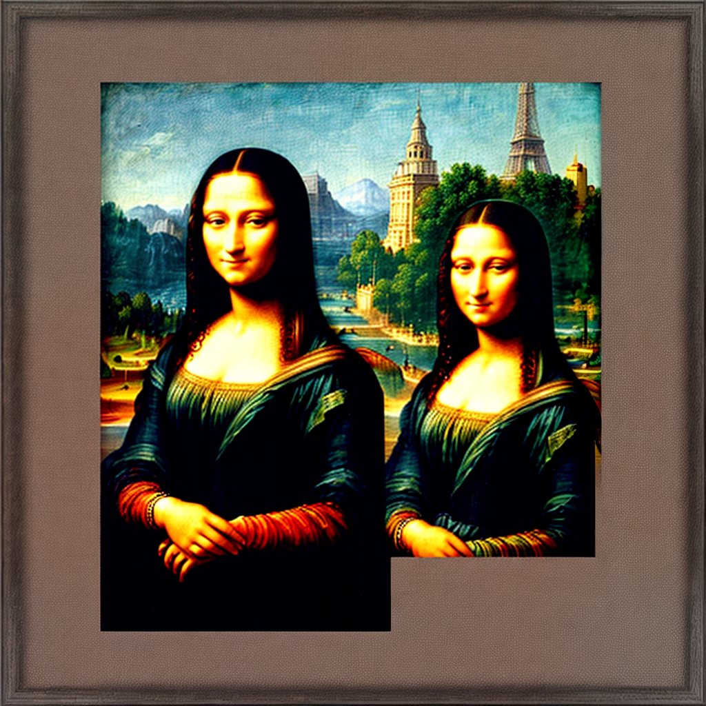 framed portrait picture of monalisa in front of Eiffel Tower (copy ...