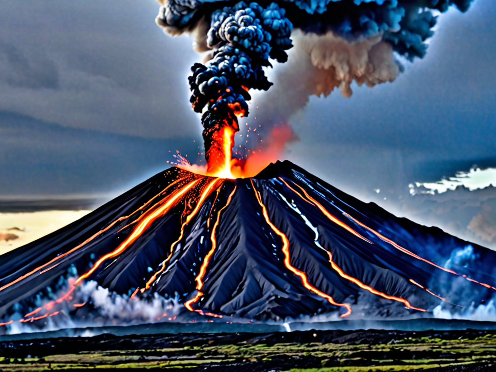 volcano erupting and earth cracking open