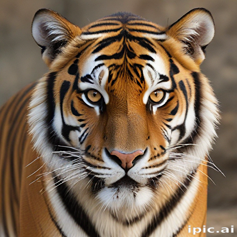 A Majestic Close-Up of a Striking Tiger Showing Its Powerful Gaze.