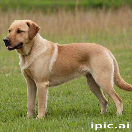 A Playful Labrador Retriever Standing Proudly in a Green Field.