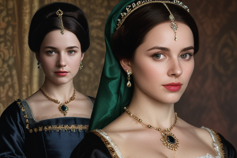 realistic and powerful photo of queen Anne Boleyn in real life, olive ...