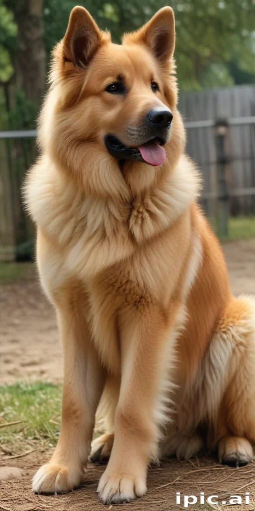A Beautiful Golden Dog Sitting Proudly in a Sunny Outdoor Setting