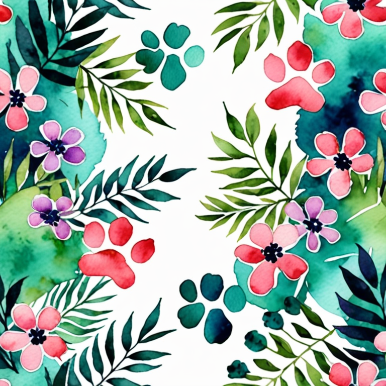 path from the dog cat paws, hygge style, watercolor, colored background ...