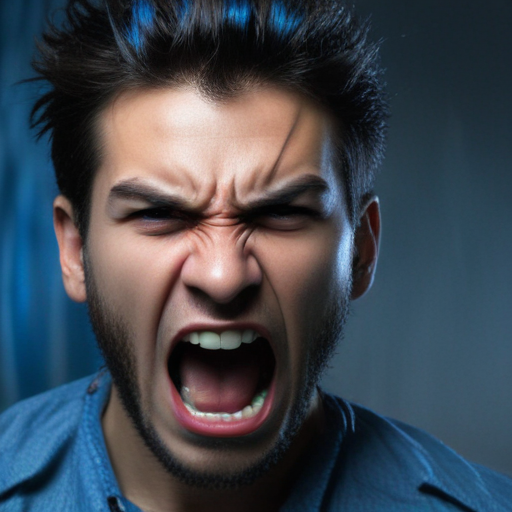 Spinning blue tornado with angry male face