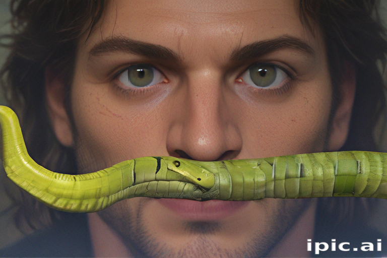 Surreal Portrait of a Man with a Snake as a Mustache