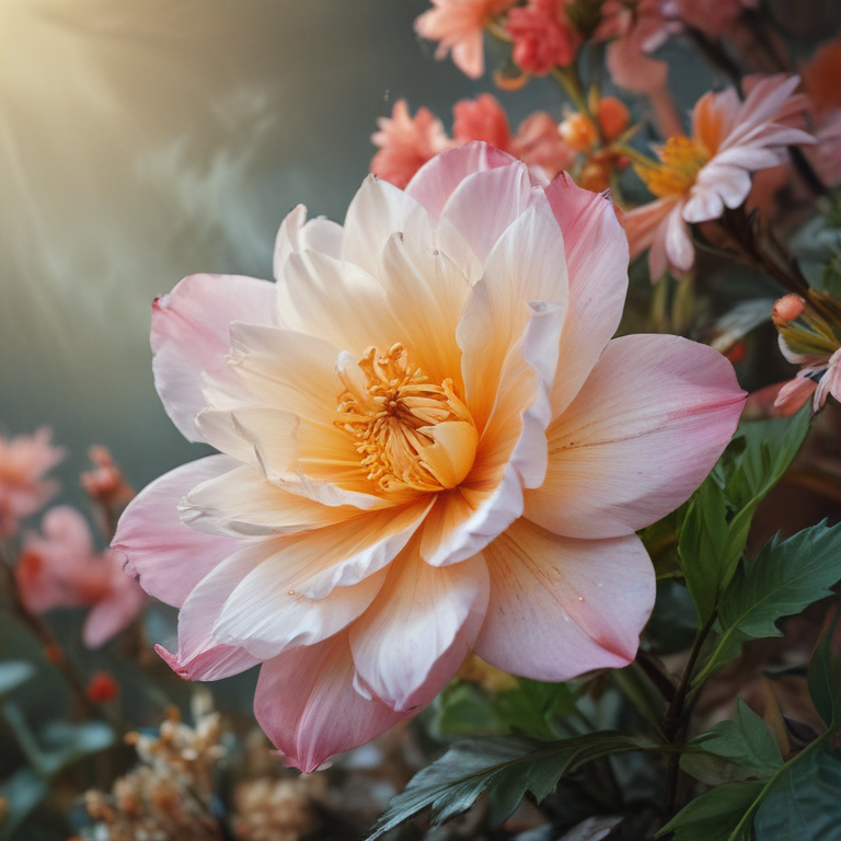 Delicate Bloom of a Pink and Cream Flower in Sunlit Garden