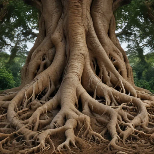 The Majestic Roots of an Ancient Tree Stretching into the Earth