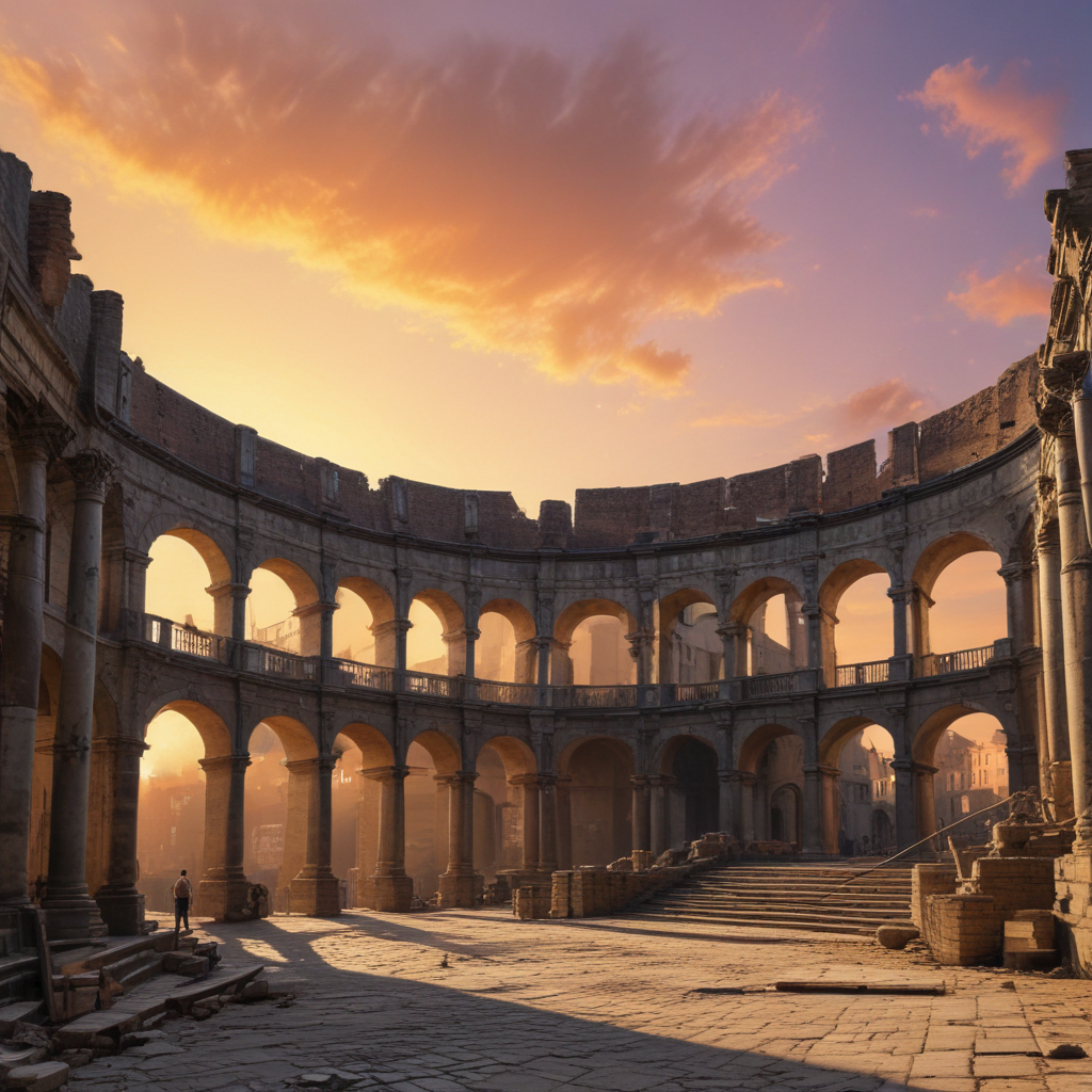 roman amphitheatre sunset architecture sketch piranesi blade runner style