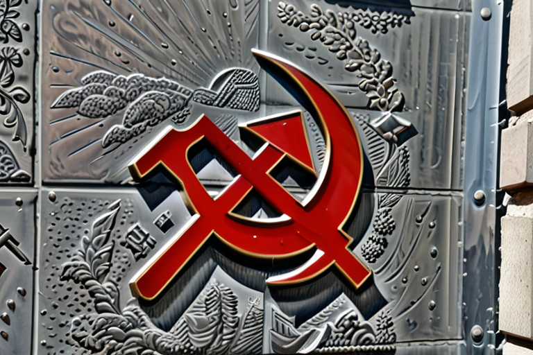 Symbolic Representation of the Hammer and Sickle Emblem on a Wall