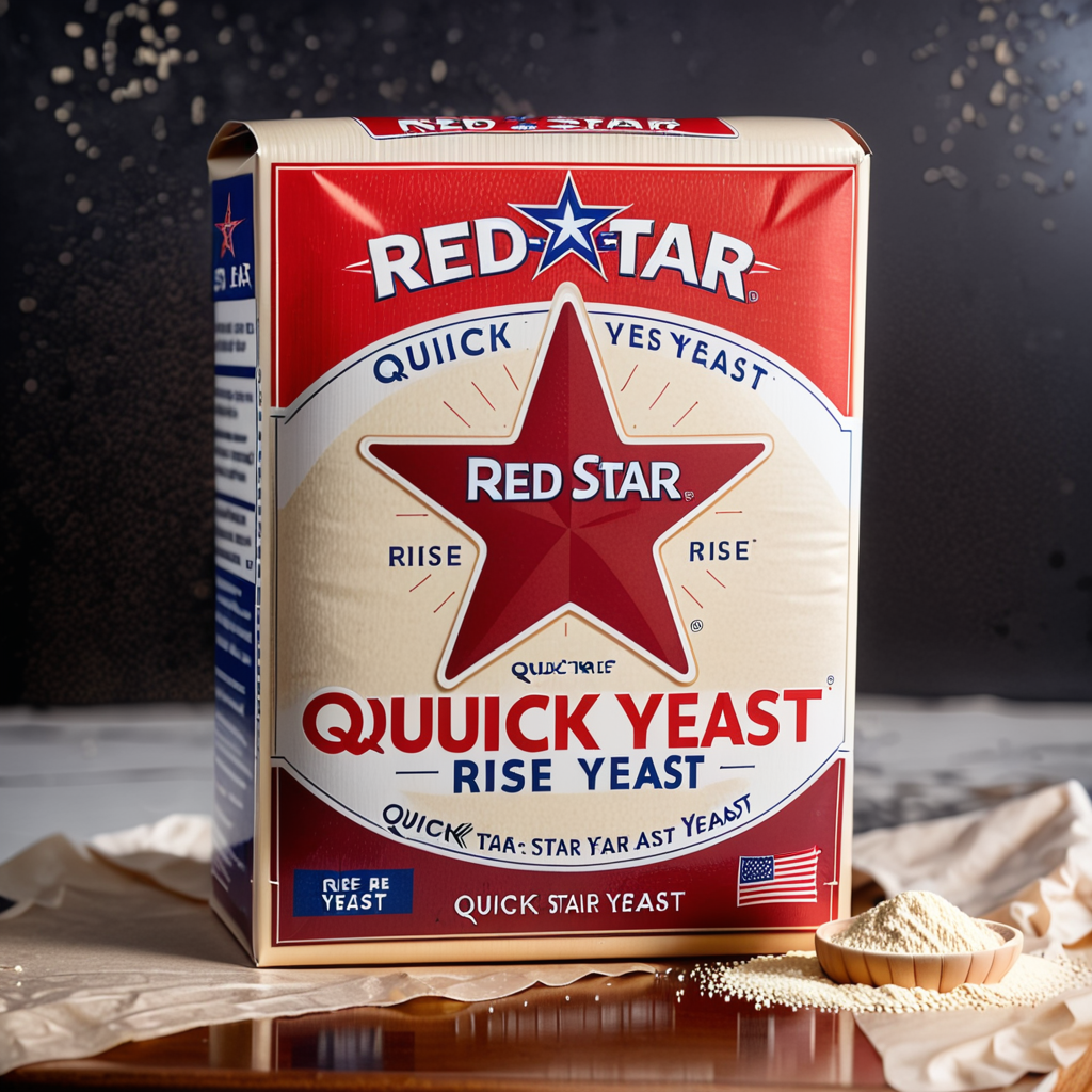 Red Star Quick Rise Yeast Packaging Featuring a Distinctive Star Design