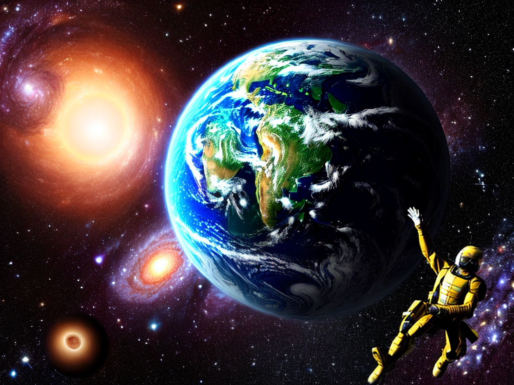 Divine Human the size of a galaxy holding planet earth