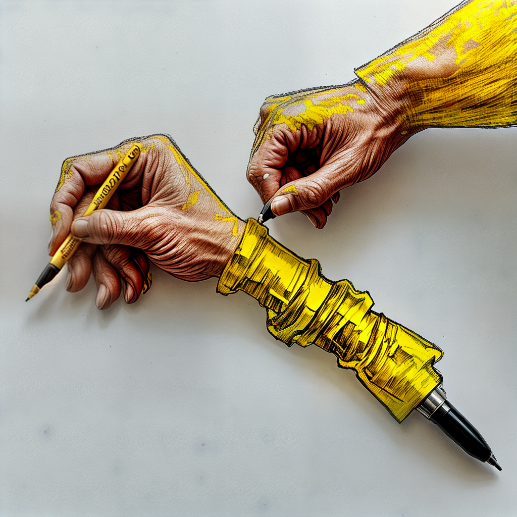a hand holding a golden marker pen