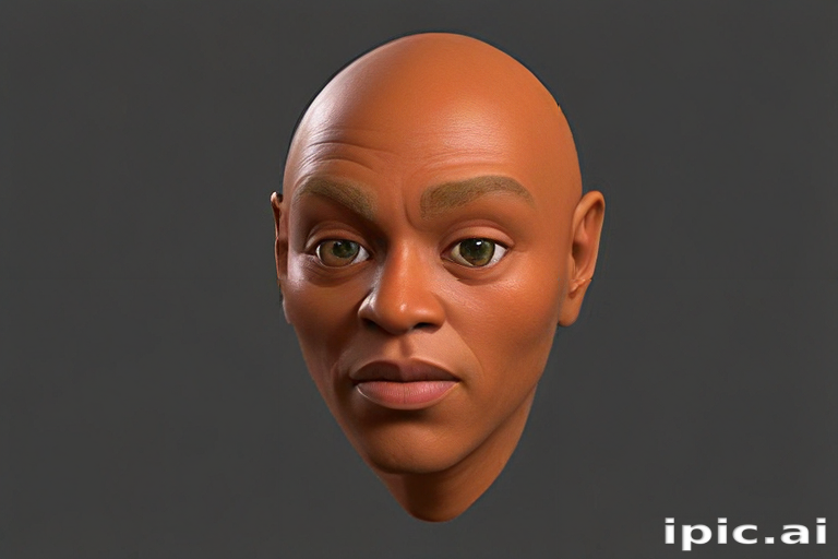 A Realistic 3D Rendering of a Human Face with Distinct Features.
