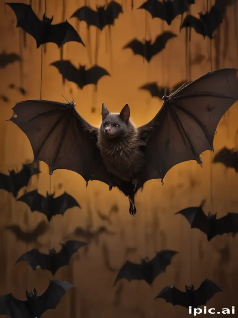 A Majestic Bat Flying Amongst a Dark and Spooky Bat-filled Background