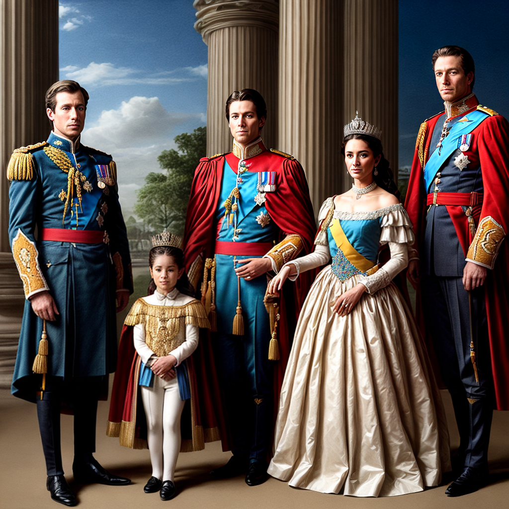 realistic, photographic, portrait of a royal couple, a handsome king ...