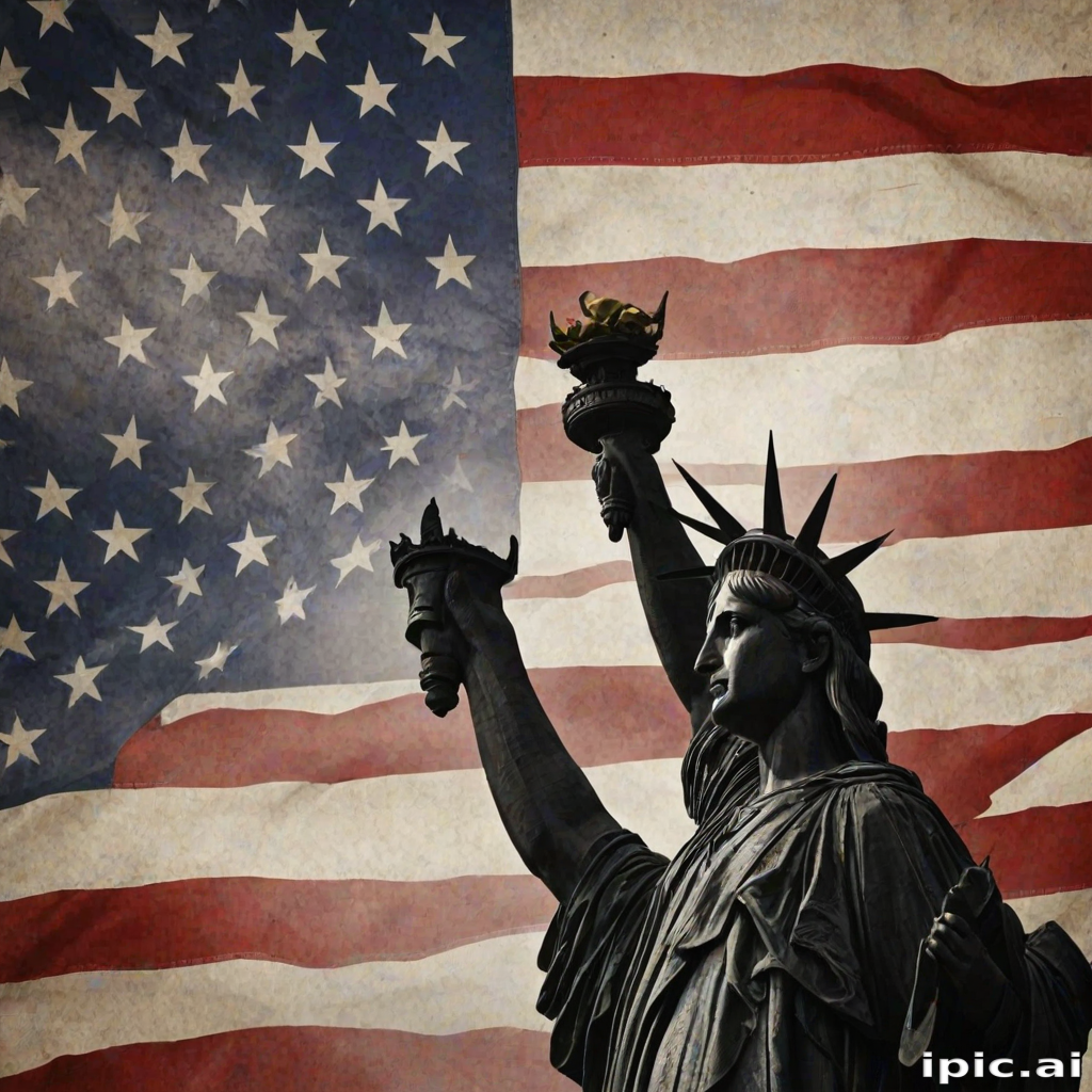Symbol of Freedom: The Statue of Liberty Against an American Flag ...