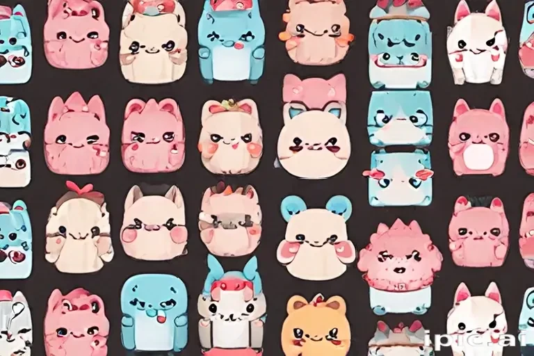 Colorful Array of Cute Cartoon Characters in Adorable Expressions and ...