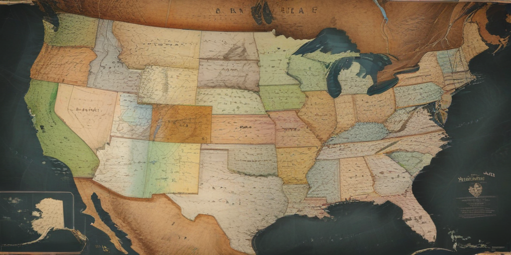 Historical Map of the United States Highlighting States and Territories ...