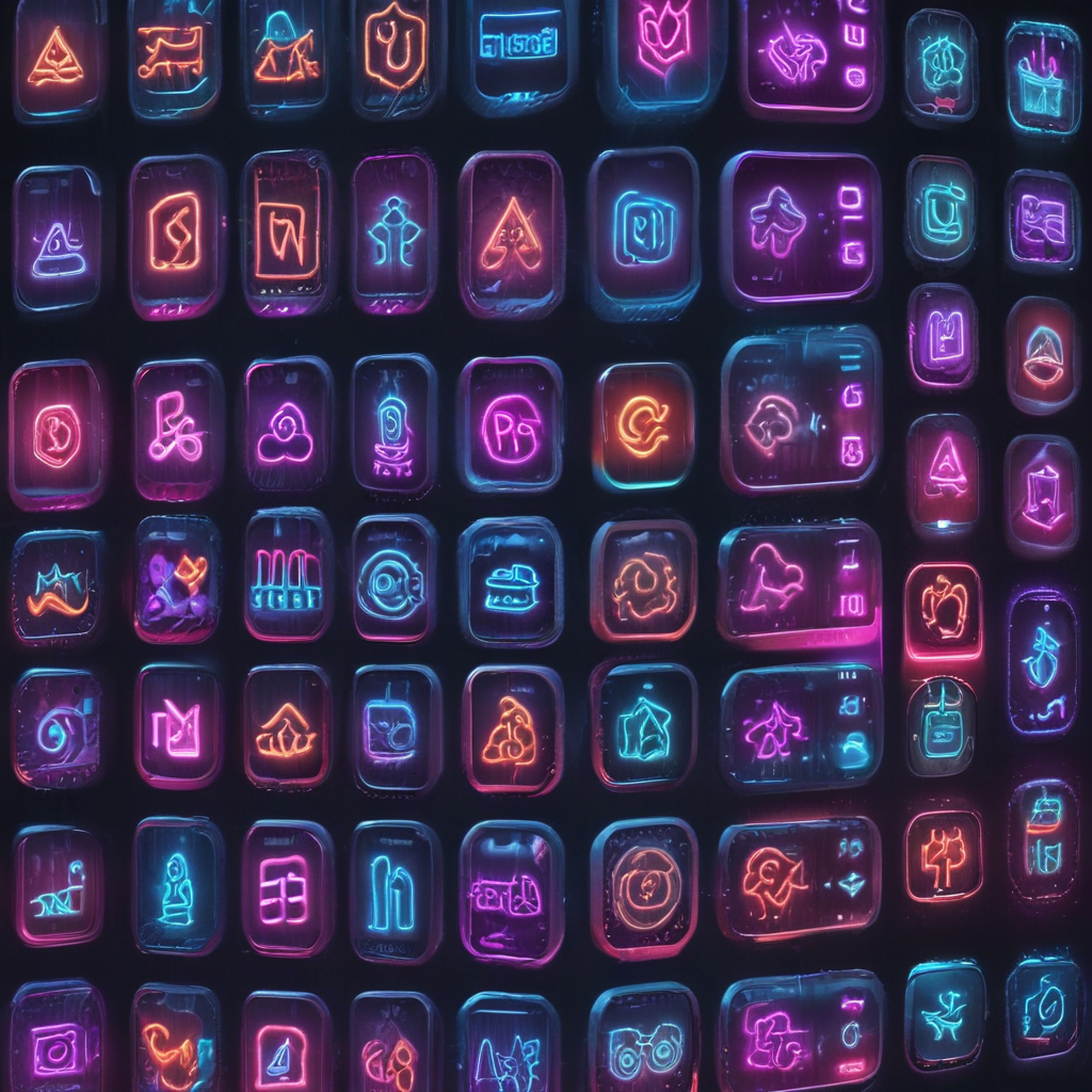 Colorful Neon Icons Representing Various Concepts and Activities in ...