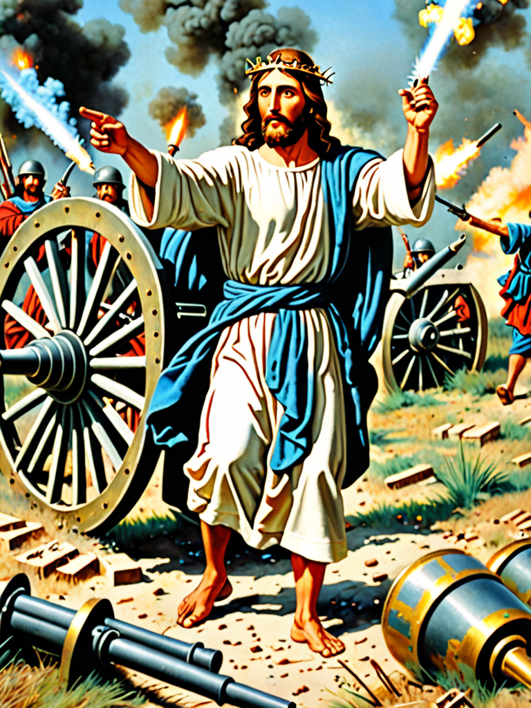 jesus in war firing artillery