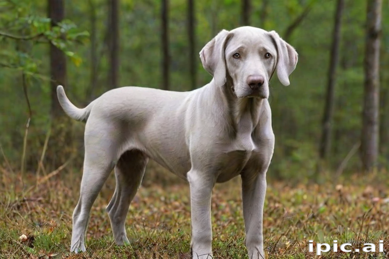 Playful Gray Labrador Retriever Standing Gracefully in a Forest Setting