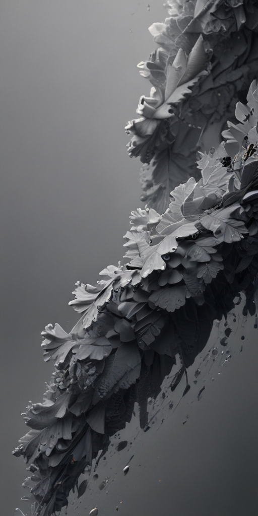 Intricate Gray Leaf Patterns Cascading Elegantly Against a Dark Background