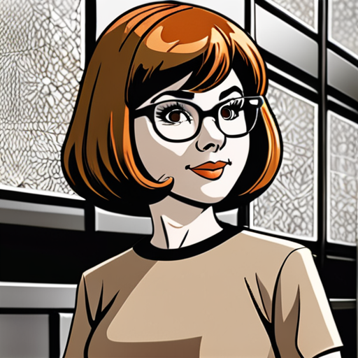 Velma Dinkley fron cartoon Scooby-Doo line art. Profile view.