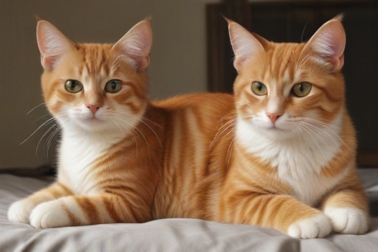 Cute and Playful Twin Ginger Cats Relaxing Together on a Soft Surface